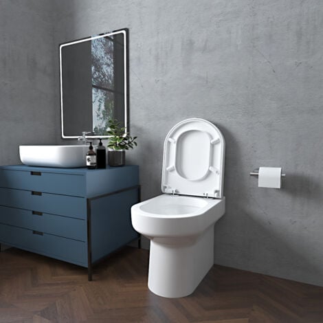 Back To Wall Toilet Ceramic Soft Close Seat Modern Bathroom BTW Round WC