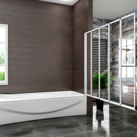 Bathroom 5 Panel Folding Bath Shower Screen Chrome 1000mm Reversible ...
