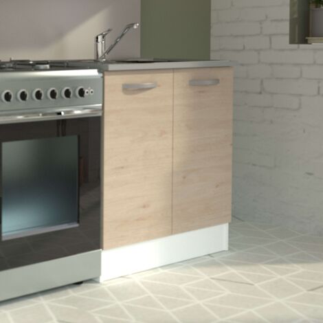 Module de cuisine inférieur Eko 2 portes Chêne Jackson et Blanc 80x60cm