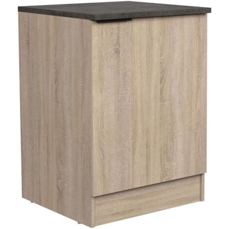 Meuble de cuisine bas Arko style industriel en chêne brut et noir avec ...