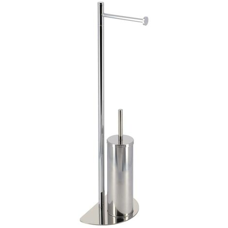 Derouleur et brosse wc metal acier inoxydable base demi lune - chrome - Tendance