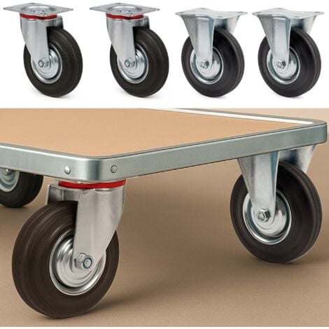 Wiltec Kit de 4 Roulettes – Ø 125 mm – Capacité 100 kg – 2x Roulette ...
