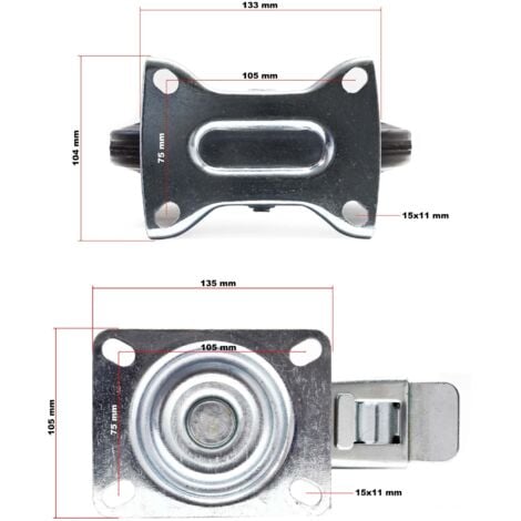Wiltec Kit 4x Roulette – 2x Pivotantes double arrêt et 2x Fixes ...