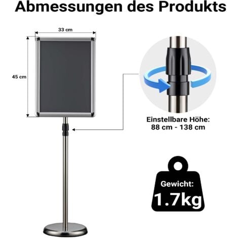Wiltec Présentoir sur pied A3 – Hauteur réglable 88-138 cm – en ...