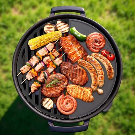 Wiltec Kit Barbecue et Plaque de gril BBQ semi-circulaires – 55 x 26,5 x 1,5 cm – en Fonte – BBQ ...