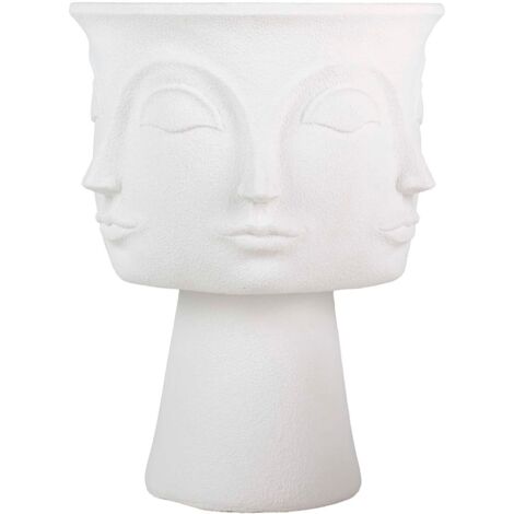 Macetero Resina Blanco Caras 49x49x62 Cm