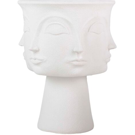 Macetero Resina Blanco Caras 49x49x62 Cm