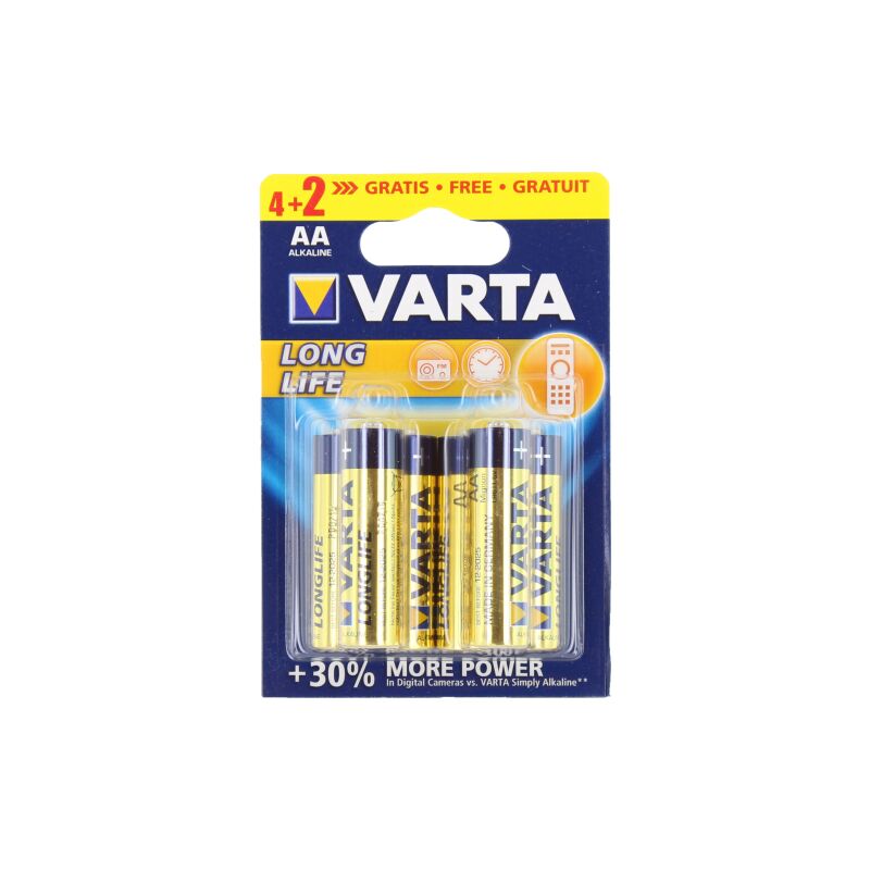 6 pz pile stilo AA batterie alcaline Varta longlife orologio sveglia