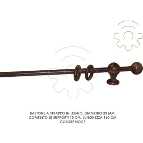 Tringle A rideau en bois de noyer 23 mm longueur 160 cm avec supports 15 cm