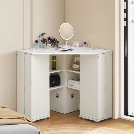 Corner Dressing Table Desk Cupbpard Workstation Foldable Shelf Storage ...