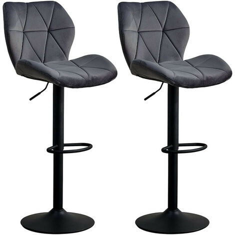 2 X Bar Stools, Velvet Height Adjustable Breakfast Barstools with ...