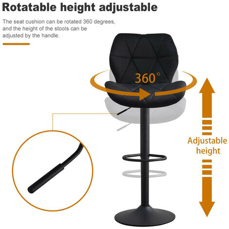 Bar Stools,2x Velvet Height Adjustable Breakfast Barstools with Swivel ...