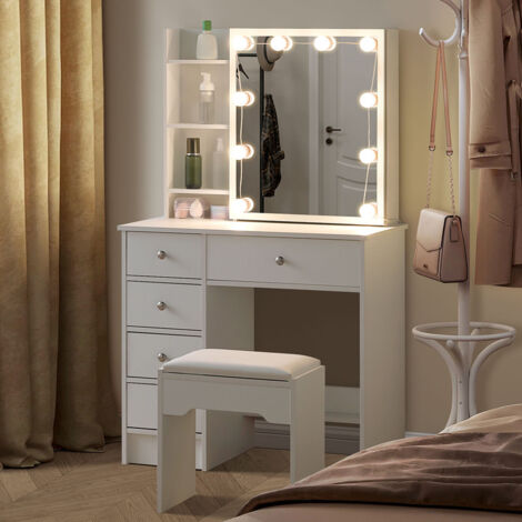 Dressing Table, Makeup Dressing Table with Hollywood LED Lights, Vanity ...
