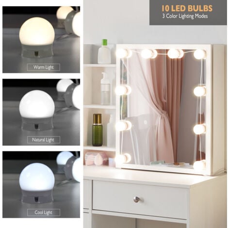 Dressing Table, Makeup Dressing Table with Hollywood LED Lights, Vanity ...