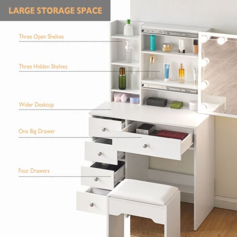 Dressing Table, Makeup Dressing Table with Hollywood LED Lights, Vanity ...