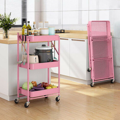 Kitchen Trolley, 48x30x77cm Foldable 3-Tier Kitchen Storage Trolley ...