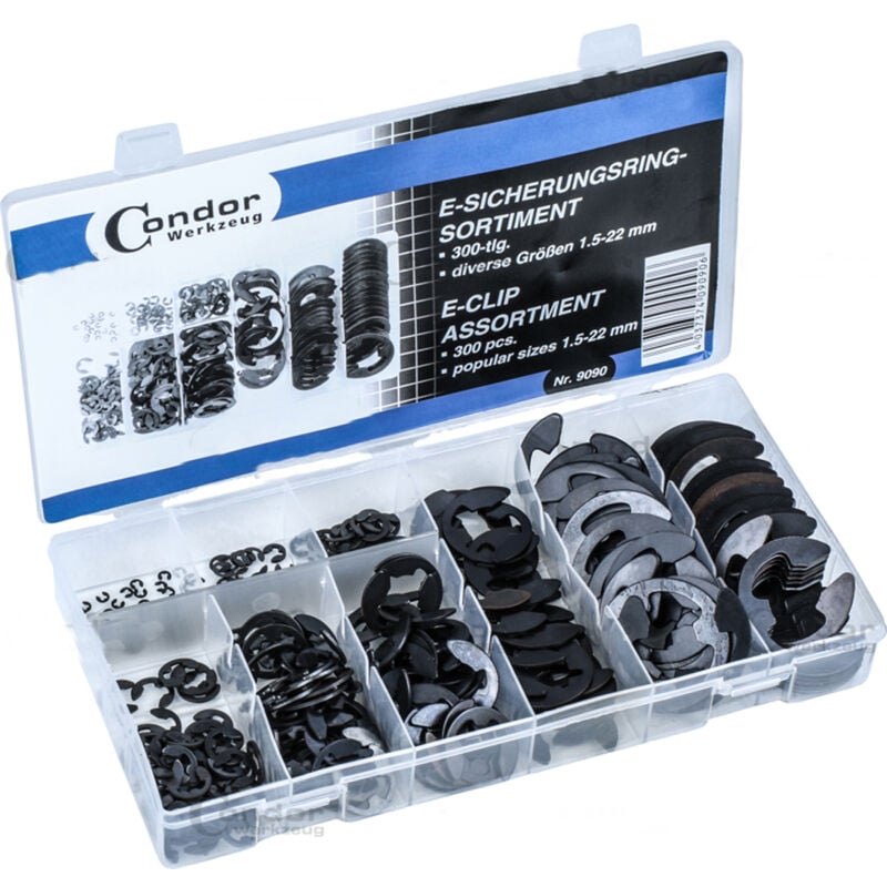 ANELLI ELASTICI SEEGER TIPO E RONDELLE ANELLO ELASTICO E-CLIP 300pz CONDOR