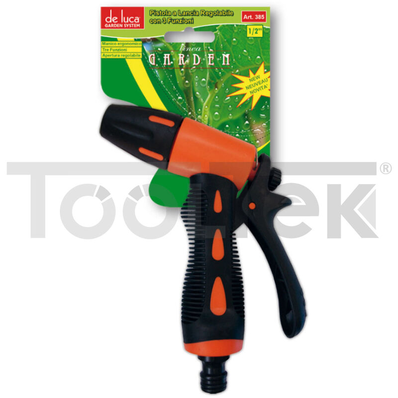 LANCIA PISTOLA IRRIGAZIONE GIARDINO PIANTE GETTO REGOLABILE 3FUNZIONI DE LUCA