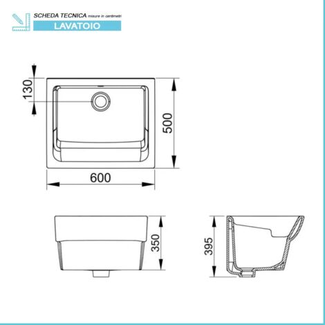 Pilozzo lavatoio 60x50 cm da appoggio in ceramica modello Messico