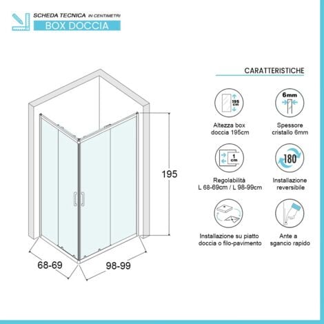 Box doccia angolare 70x100 cm Icon doppio scorrevole con vetro serigrafato