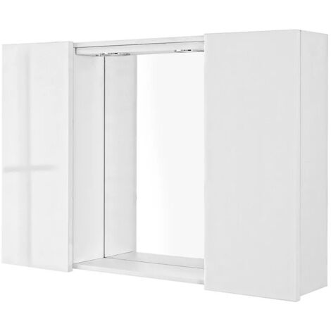 Specchio contenitore LED 91x61 cm bianco lucido con ante laterali Way