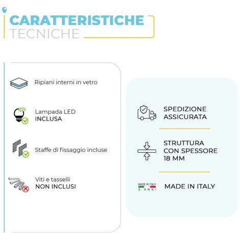 Specchio contenitore LED 91x61 cm bianco lucido con ante laterali Way