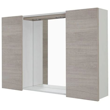 Specchio contenitore LED 91x61 cm rovere chiaro con ante laterali Way