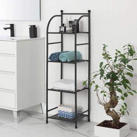 Scaffale bagno H 116 in metallo design nero con quattro ripiani
