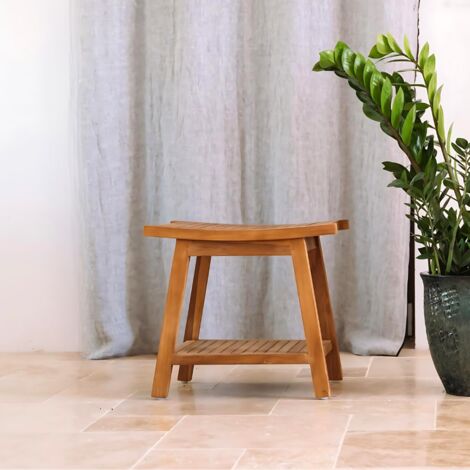 Naturel Badezimmerhocker aus massivem Teakholz, 51x51x40.5 cm ...