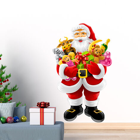 Sticker Noël le Père Noël apporte les cadeaux - Autocollants stickers ...