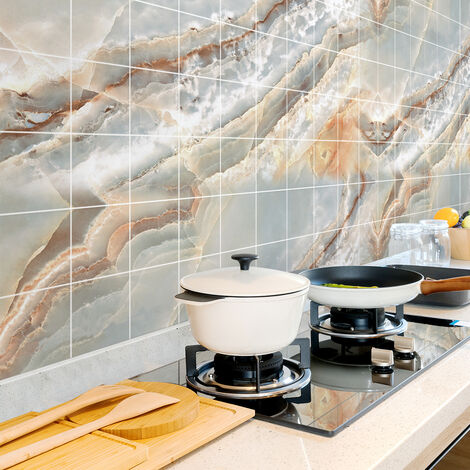 Sticker mural carrelage adhesif cuisine salle de bain Gris Merida 60pcs ...