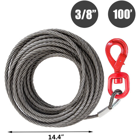 VEVOR Cable Cuerda de Cabrestante de Acero 2T Galvanizado, Cuerda de Alambre con Gancho 10 mm x ...