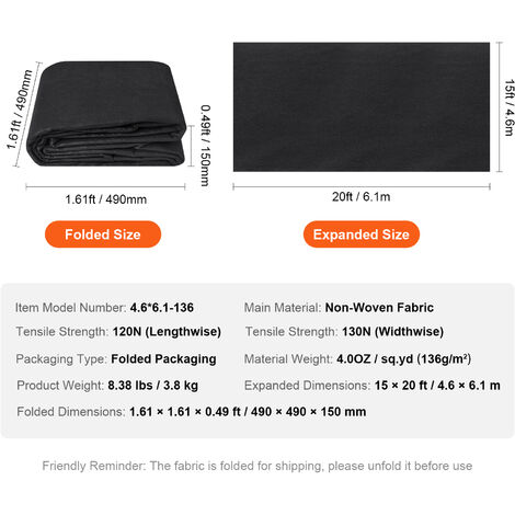 Mophorn Tela geotextil no tejida de 15 x 20 pies, barrera resistente ...