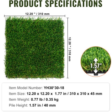 Mophorn Juego de baldosas de césped artificial entrelazadas, paquete de 18, 305 x 305 mm, césped ...