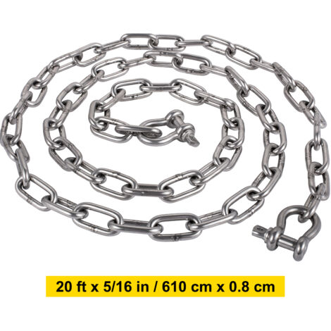Mophorn Cadena de ancla 20' x 5/16" cadena de acero inoxidable grillete ...