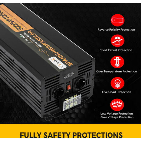 VEVOR Inversor Solar Sinusoidal Pura Inversor de Corriente Solar 5000W DC 24V a AC