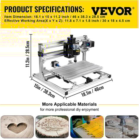 VEVOR Máquina de Grabado CNC 3018 DIY, Tablero de Control GRBL, Máquina de Grabado Láser ...