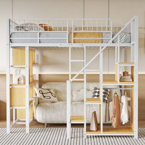 Multifunktionales Hochbett 140 x 200 cm, Metallbett mit Stauraum ...