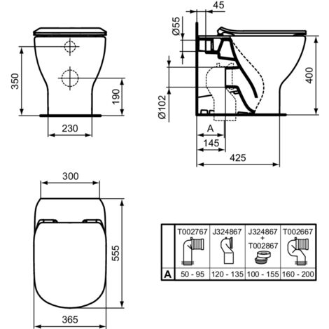 Toilette universelle au sol AcquaBlade adossée au mur - Ideal Standard Tesi