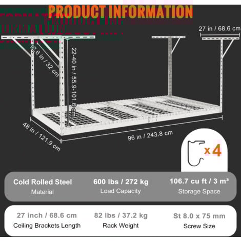 Mophorn Überkopf-Garagenregal, 48 x 96 Zoll Garagendecken-Lagerregale ...
