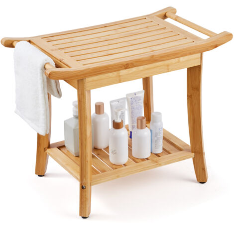 VEVOR Duschbank aus Bambus, 61 x 35 x 48 cm, wasserdichter Duschhocker ...