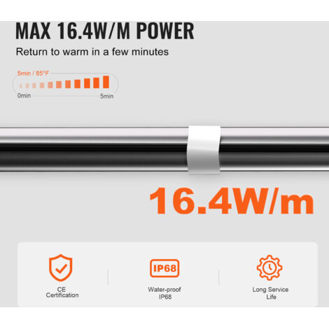 VEVOR Selbstregulierendes Rohr-Heizkabel,3,7m,16,4W/m, Heizband für ...