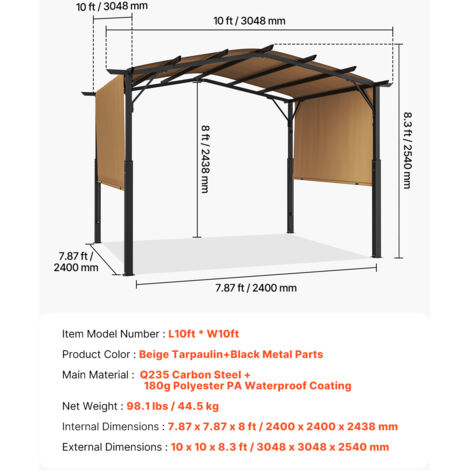 VEVOR Pergola 3x3 m, Gartenpavillon mit gewölbter Oberseite ...