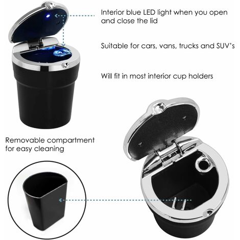 Car Ash Tray(Noir) - Portable Travel Cigarette Holder - LED Light with ...