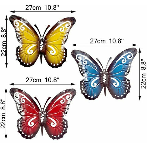3 Pièces Métal Papillon Métal Papillon Décorations Murales Métal ...