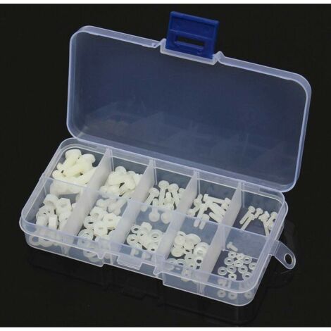 150 pcs Coffret de Vis Boulons Écrous Noix Rondelles Assortiment Kit en Nylon Blanc M2 M2.5 M3 M4 M5