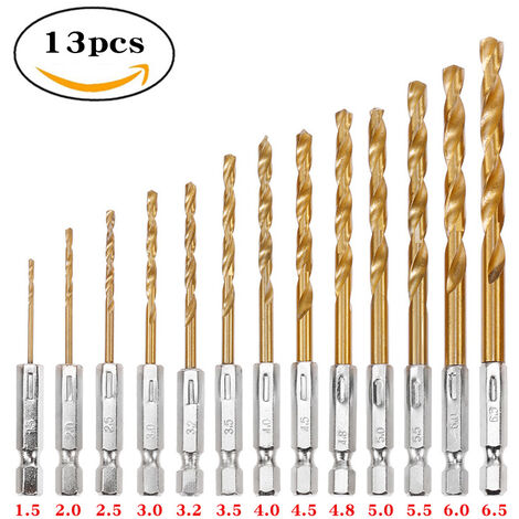 Jeu de forets à percussion 13 pièces, jeu de forets à tige hexagonale hélicoïdale HSS en titane ...