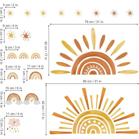 Stickers Muraux Enfants Arc en Ciel Soleil Autocollants Muraux Mural ...