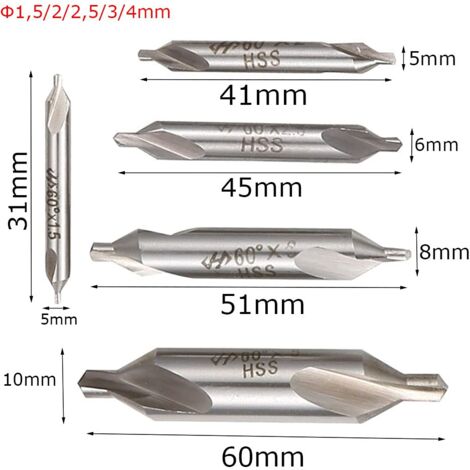 Foret a Centrer 5 Pièces Kit de Forets à Centrer 60 degrés en Métal ...
