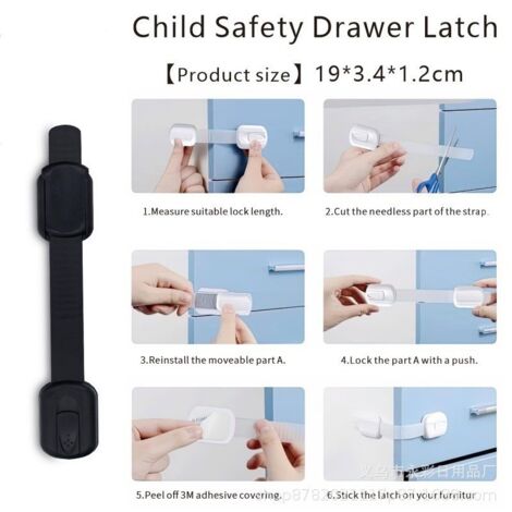 (noir)Lot de 6 Serrures de Sécurité pour Enfants, Verrouillage pour Armoires, WC, Cuisines ...